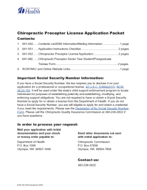 Fillable Online doh wa Chiropractic Preceptor License Application ...