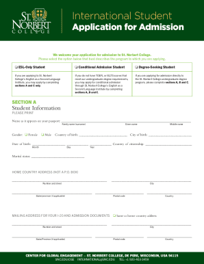 Fillable Online International Student Application Information - University of St. Thomas Fax ...