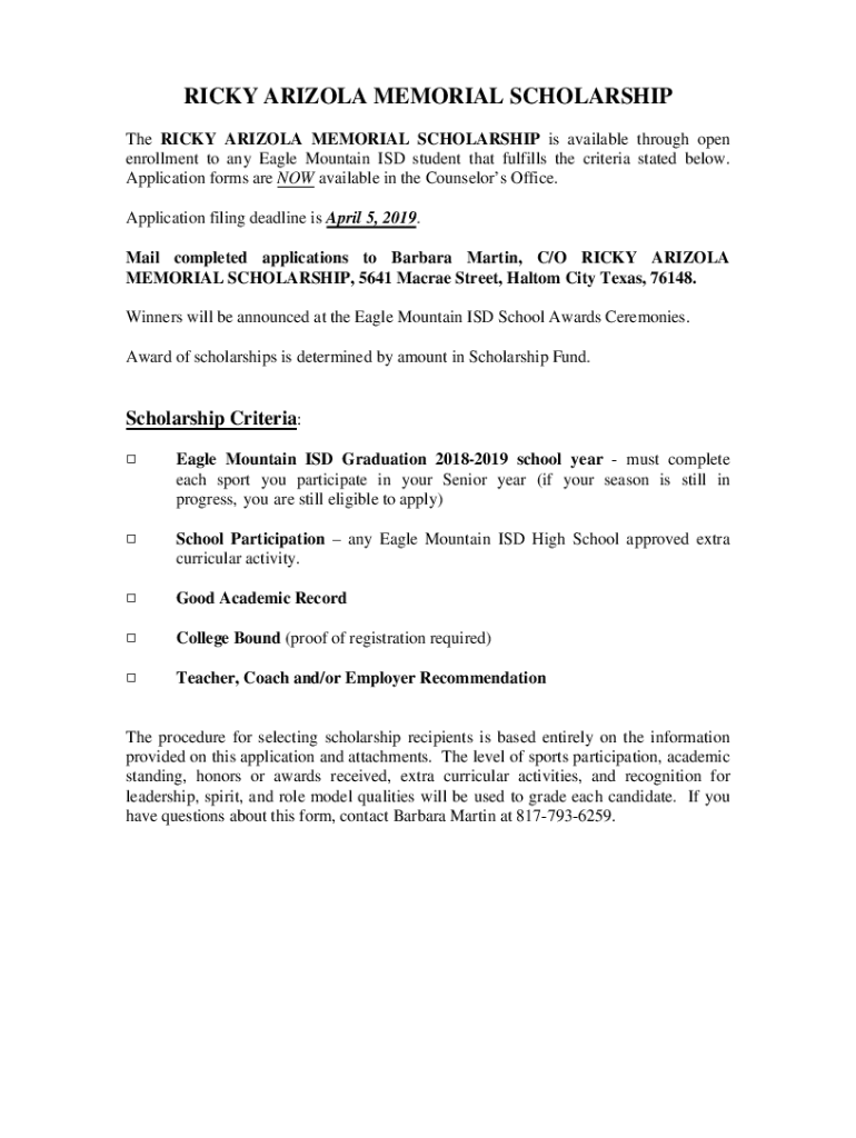 Fillable Online therickyb.comThe Ricky Barbour Scholarship Fund Fax ...