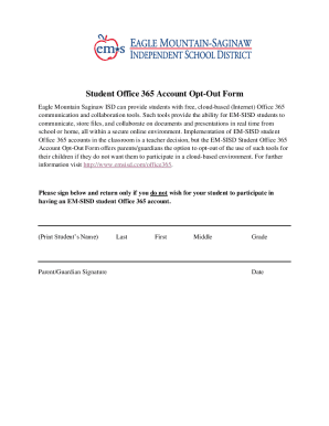 Fillable Online EMS ISD Office 365 Opt-Out Form - Eagle Mountain ...