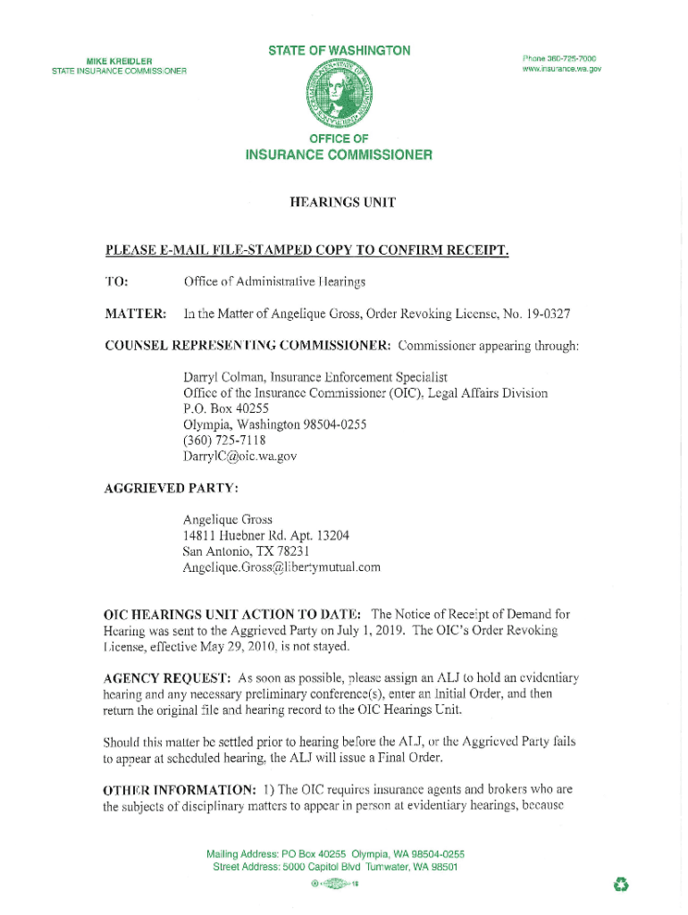 Fillable Online Transfer to OAH, 19-0237. transmittal to the Office of ...