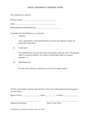 Fillable Online Small Pharmacy Certification. Use this template to issue an order revoking a ...