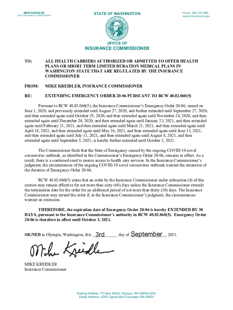 Fillable Online Emergency Order 20-06 - Extension 15. Fifteenth extension of the OIC's Emergency ...