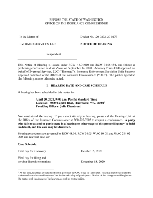 Fillable Online Notice of Hearing. Evidentiary hearing date, case ...