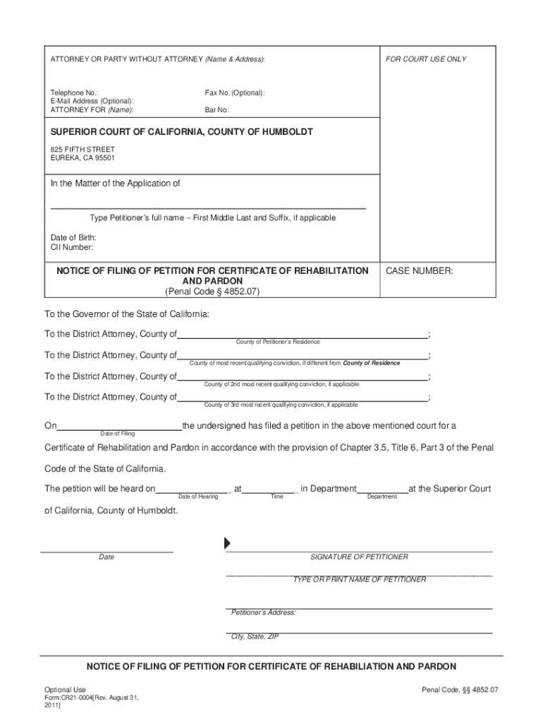 Fillable Online Notice of Filing of Petition for Certificate of ...