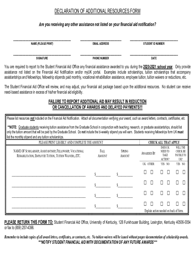 Fillable Online DECLARATION OF ADDITIONAL RESOURCES FORM Fax Email Print - pdfFiller