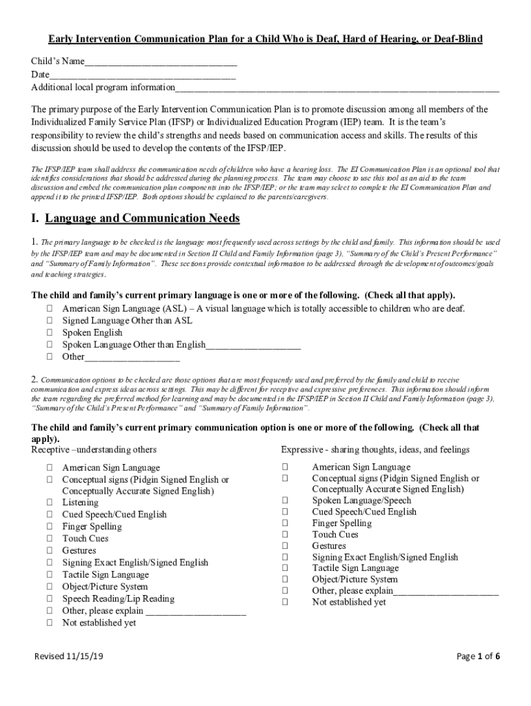 Fillable Online EARLY INTERVENTION: COMMUNICATION AND LANGUAGE SERVICES ...