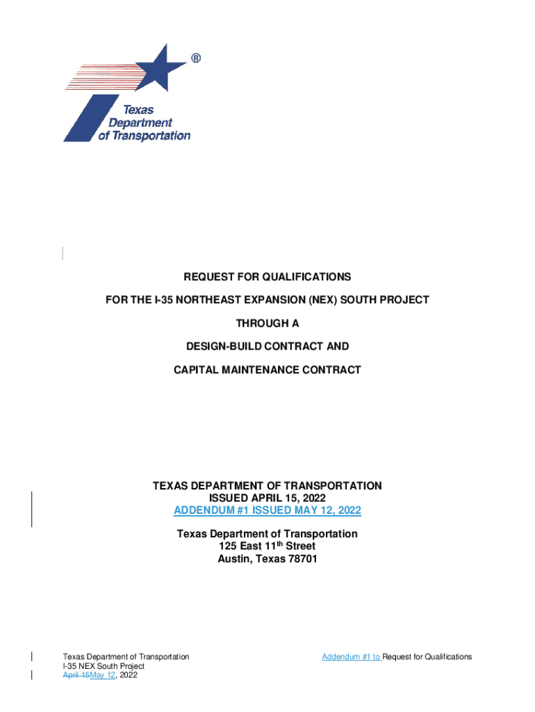 Fillable Online ftp txdot Request for Qualifications for the I-35 Northeast Expansion South ...