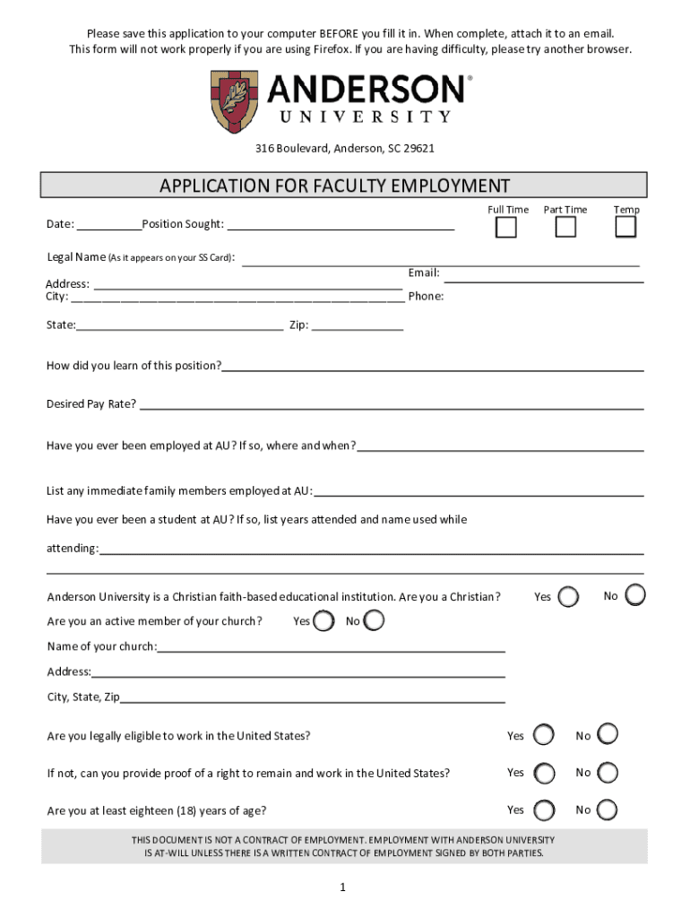 Fillable Online anderson.edu hrHR: Office of Work Life Engagement ...