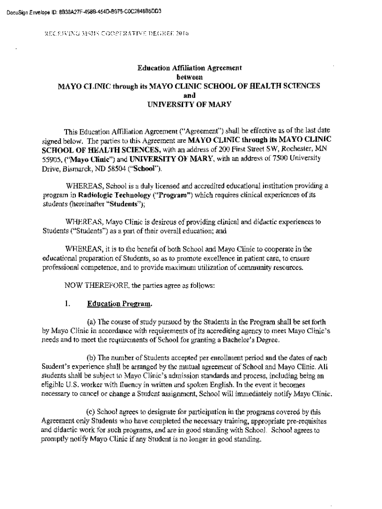 Fillable Online college.mayo.edumediamccmsEducation Affiliation ...