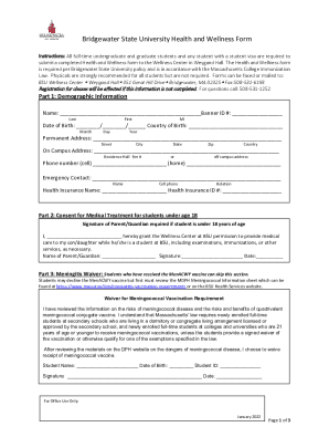 Fillable Online Student Health FormsMyBSU Student Portal - Bridgewater ...