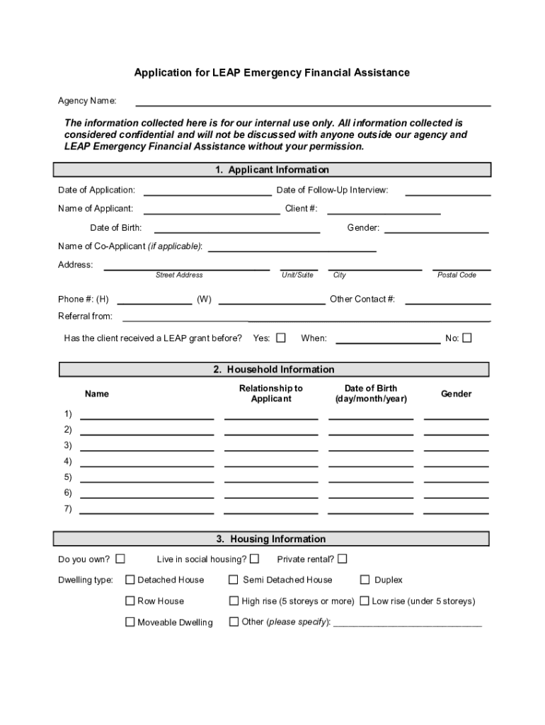 Fillable Online Application for LEAP Emergency Financial Assistance ...