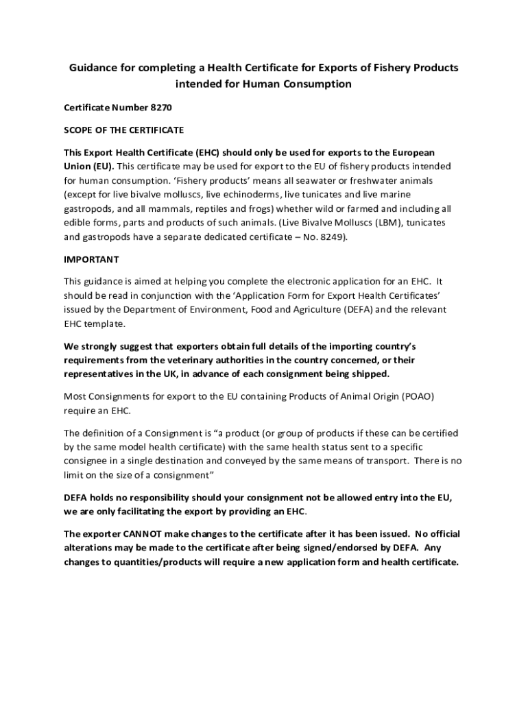 Fillable Online Export Health Certificates - Seafood exports to the ...