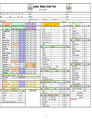 Fillable Online BAKERY ORDER FORM Fax Email Print - pdfFiller