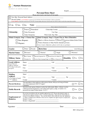 Fillable Online hr ucf New Hire Personal Data Form EMPLOYEE (California ...
