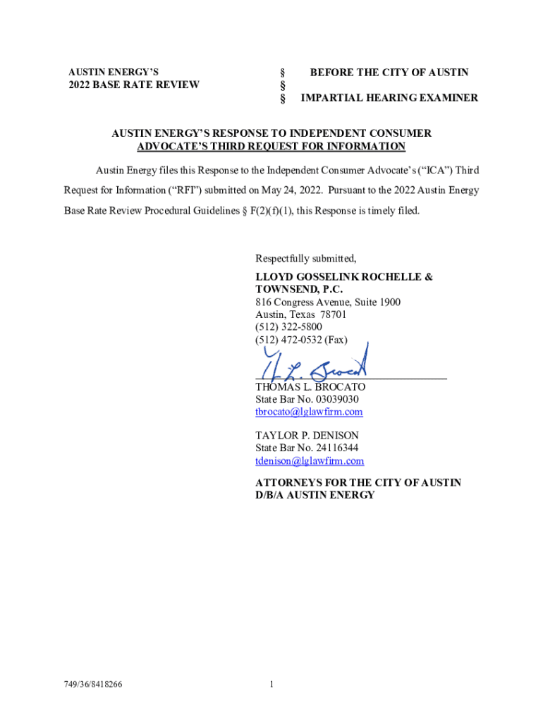 Fillable Online Austin Energy's Response to ICA's Third Request for ...