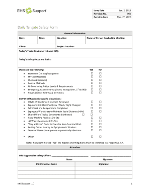 Fillable Online Daily Tailgate Safety Form - EHS Support Fax Email ...
