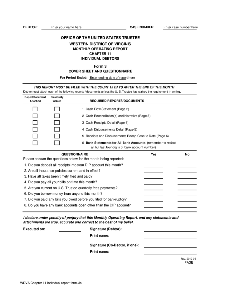 Fillable Online WDVA Chapter 11 individual report forms. WDVA Chapter ...