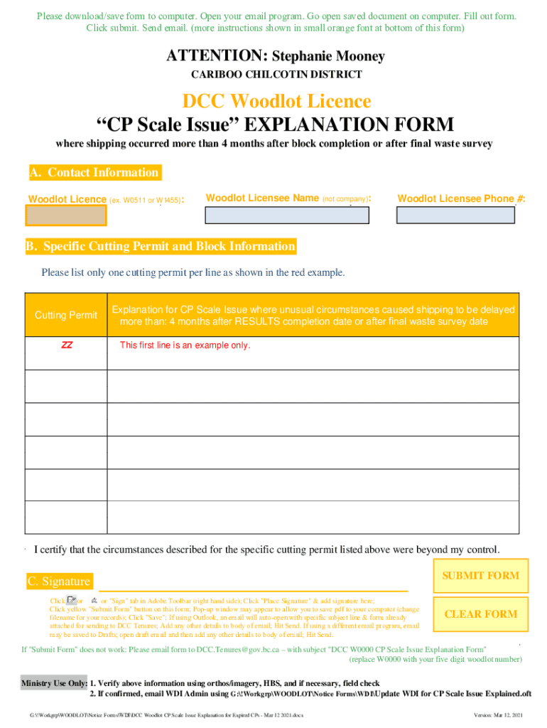 Fillable Online DCC Woodlot CP Scale Issue Explanation Form - Gov.bc.ca Fax Email Print - pdfFiller