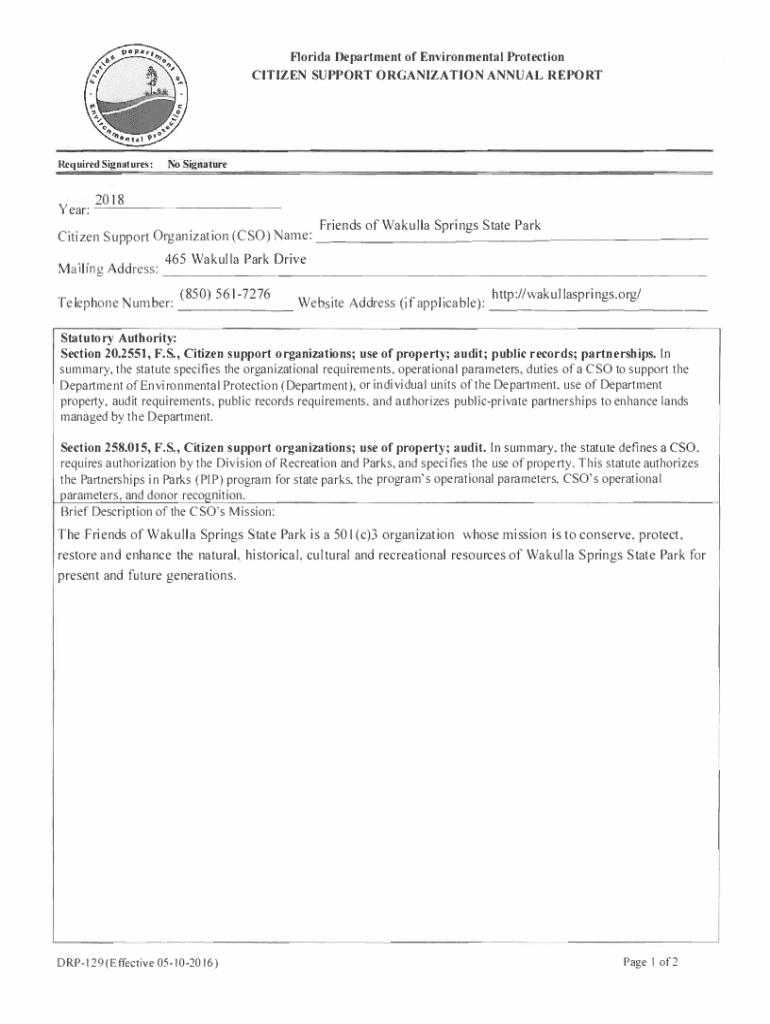 Fillable Online Citizen Support Organization Annual Report - Florida ...