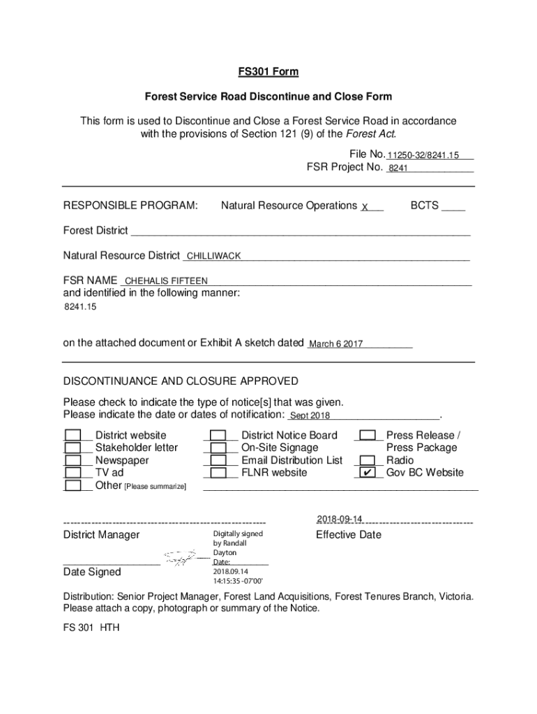 Fillable Online Fillable Online FS301 Form Forest Service Road ...