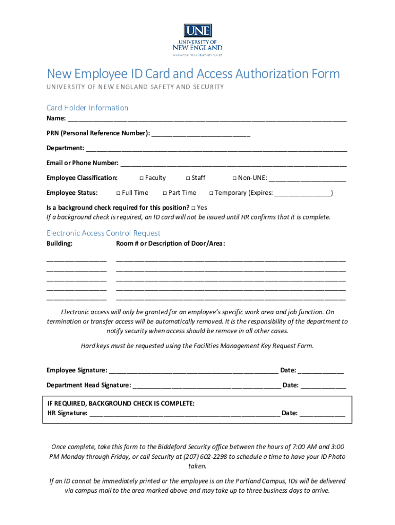 Fillable Online New Employee ID Card and Access Authorization Form ...