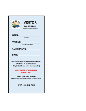 Fillable Online CPRA Visitor Parking Pass Fax Email Print - pdfFiller