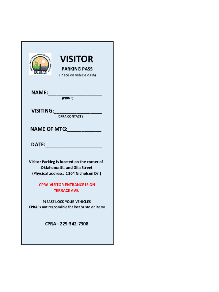 Fillable Online CPRA Visitor Parking Pass Fax Email Print - pdfFiller