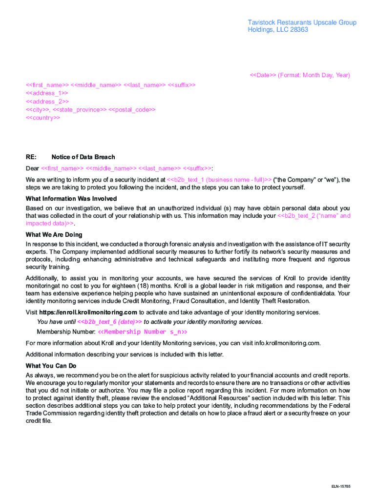 Fillable Online Tavistock Restaurant CollectionUpscale Dining Concepts ...