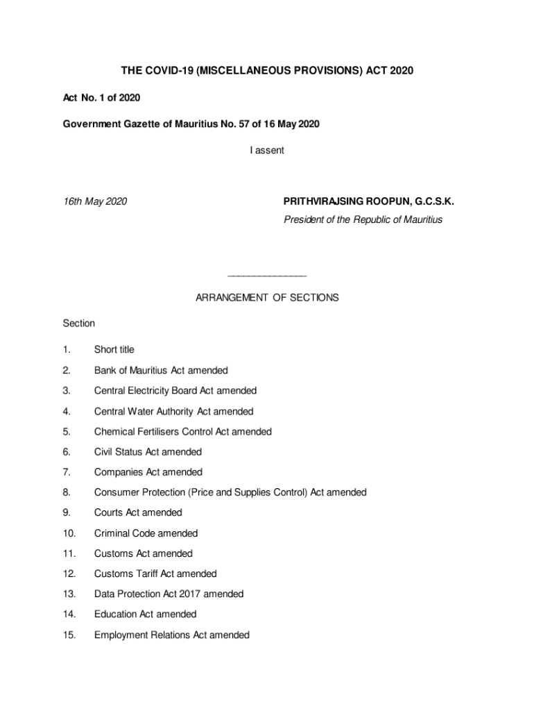 Fillable Online faolex fao leap.unep.orgcountriesmuCovid-19 (Miscellaneous Provisions) Act 2020 ...