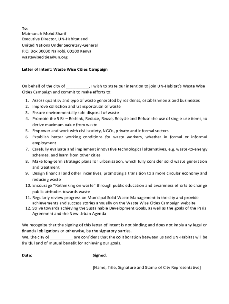 Fillable Online Letter of Intent: Waste Wise Cities Campaign - UN ...