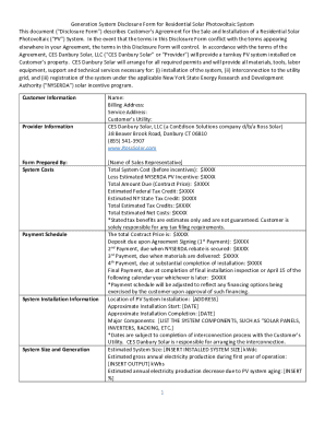 Fillable Online Generation System Disclosure Form for Residential Solar ... Fax Email Print ...