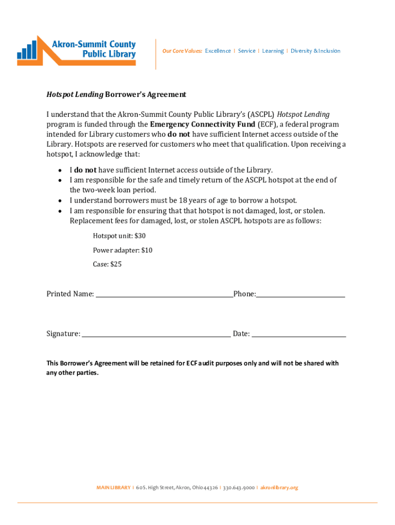 Fillable Online Hotspot Lending Borrower's Agreement Fax Email Print ...
