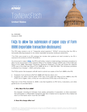 Fillable Online FAQs to allow fax submission of paper copy of Form 8886 ...