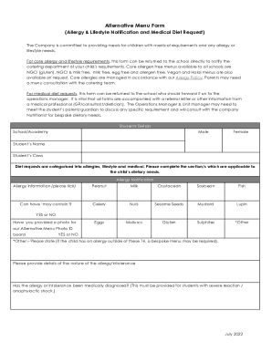 Fillable Online Medical Statement Form to Request Special Meals and ...