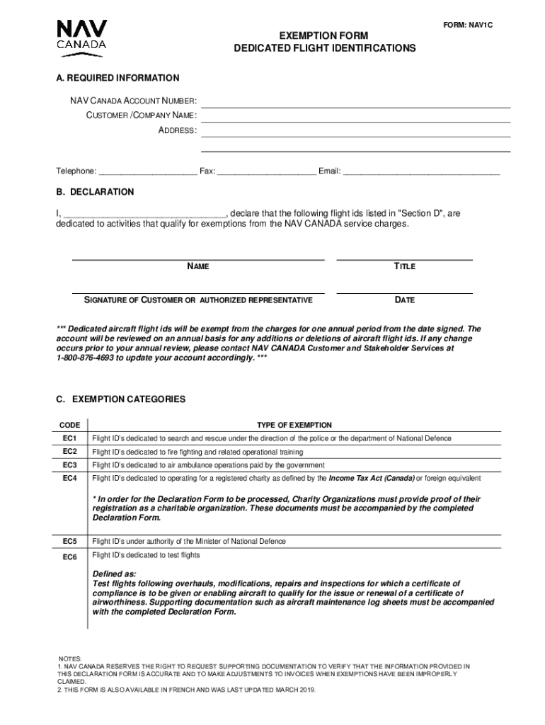 Fillable Online EXEMPTION FORM FOR AIR SHOW FLIGHTS - NAV CANADA Fax ...