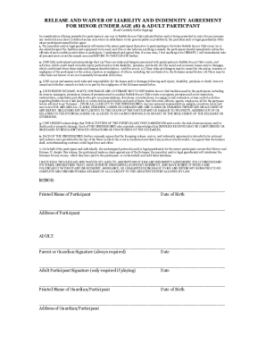 Fillable Online RELEASE AND WAIVER OF LIABILITY AND INDEMNITY AGREEMENT ...