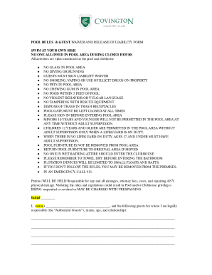 Fillable Online Swimming Pool Liability WaiverLiability Waiver ...