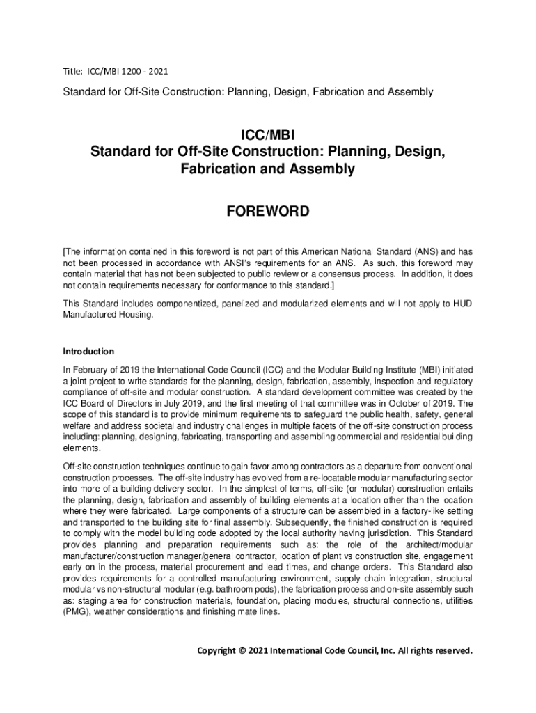 Fillable Online ICC/MBI Standard for Off-Site Construction: Planning ...