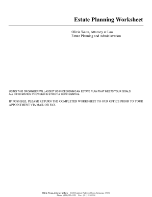 Fillable Online Estate Planning Worksheet - Olivia Wann - Attorney at ...