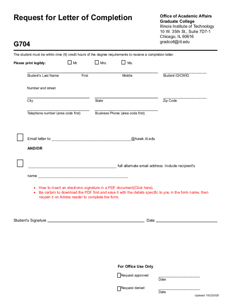 Fillable Online 704lettercompletionAcademic Affairs Forms Fax Email ...