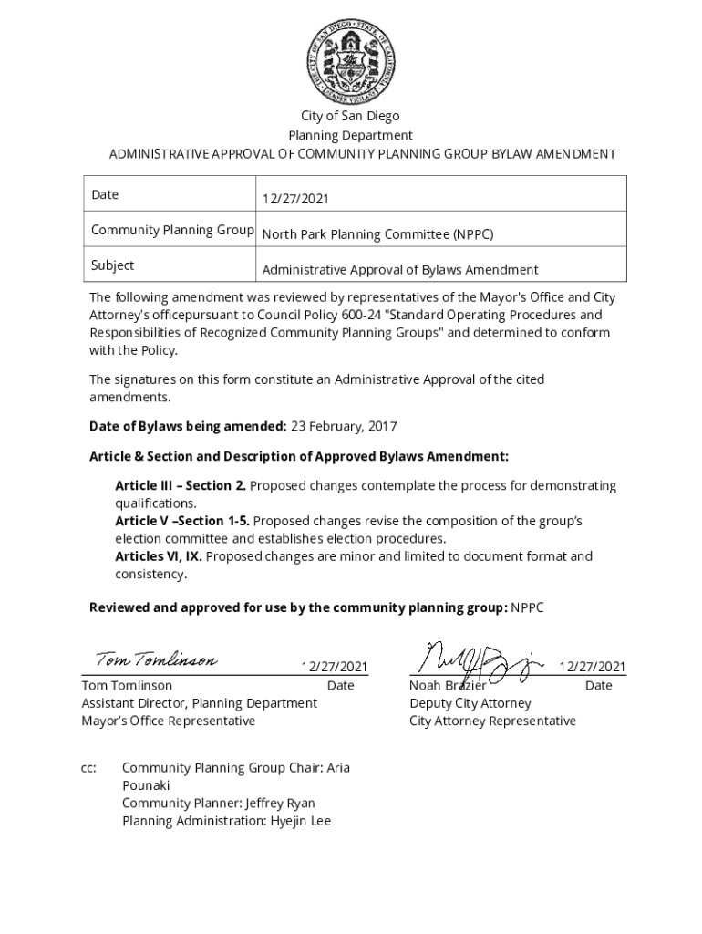 Fillable Online Administrative Approval of Bylaws Amendment Fax Email ...
