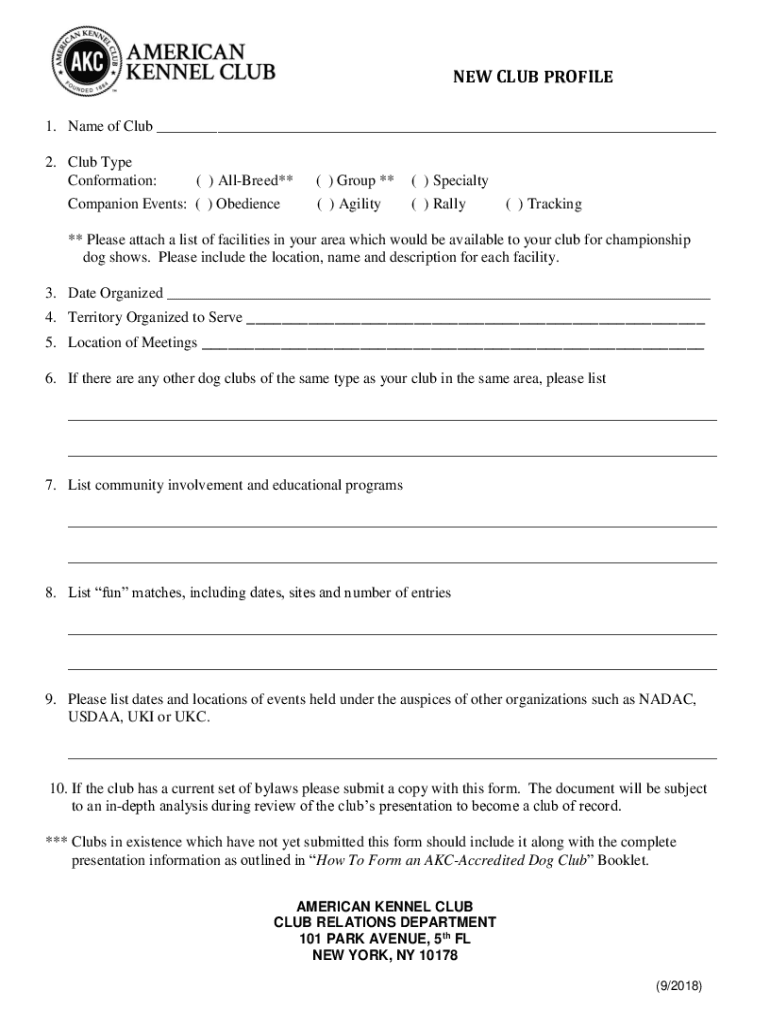 Fillable Online images akc NEW CLUB PROFILE FORM - American Kennel Club ...