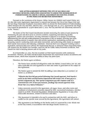Fillable Online SIDE LETTER AGREEMENT BETWEEN THE CITY OF SAN DIEGO AND ...