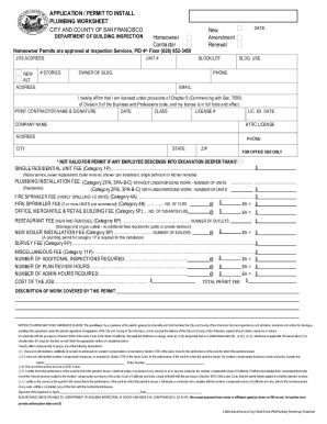 Fillable Online APPLICATION / PERMIT TO INSTALL PLUMBING WORKSHEET ... Fax Email Print - pdfFiller