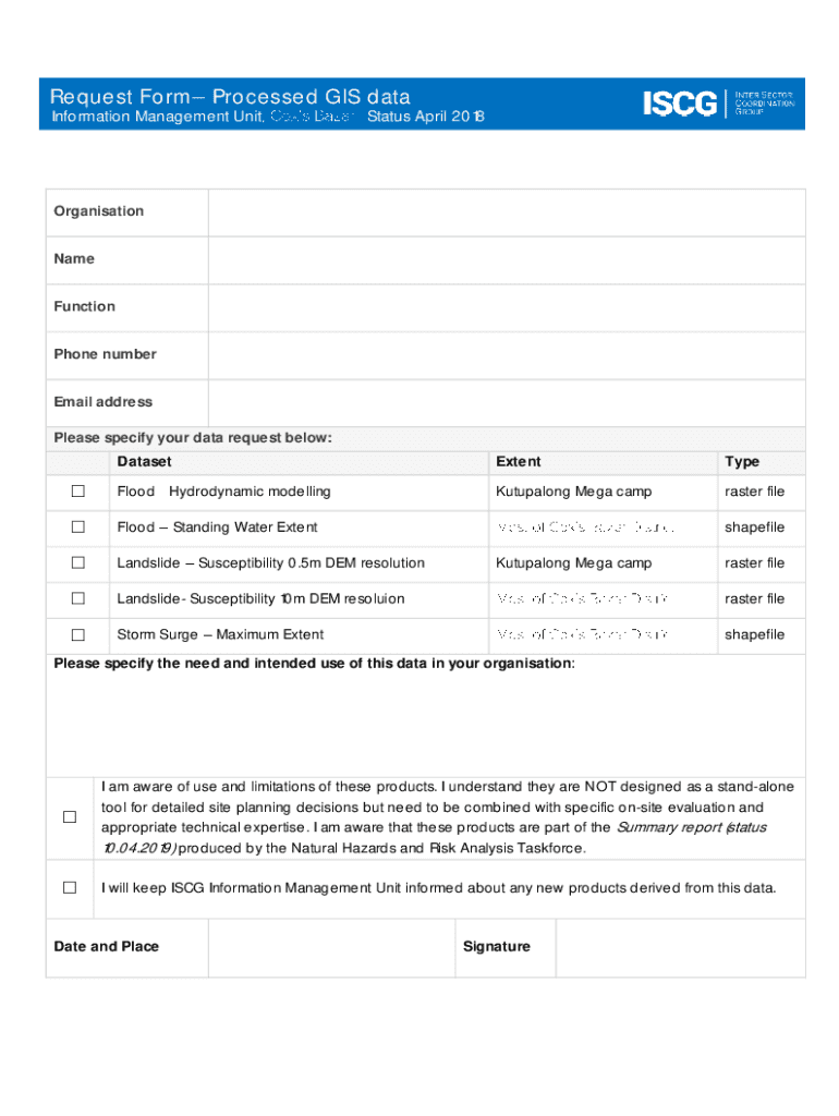 Fillable Online Request Form Processed GIS data - Humanitarian Response ...