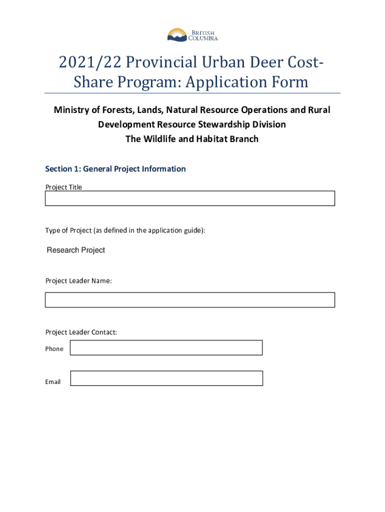 Fillable Online 2021/22 Provincial Urban Deer Cost- Share Program: Application Form Fax Email ...