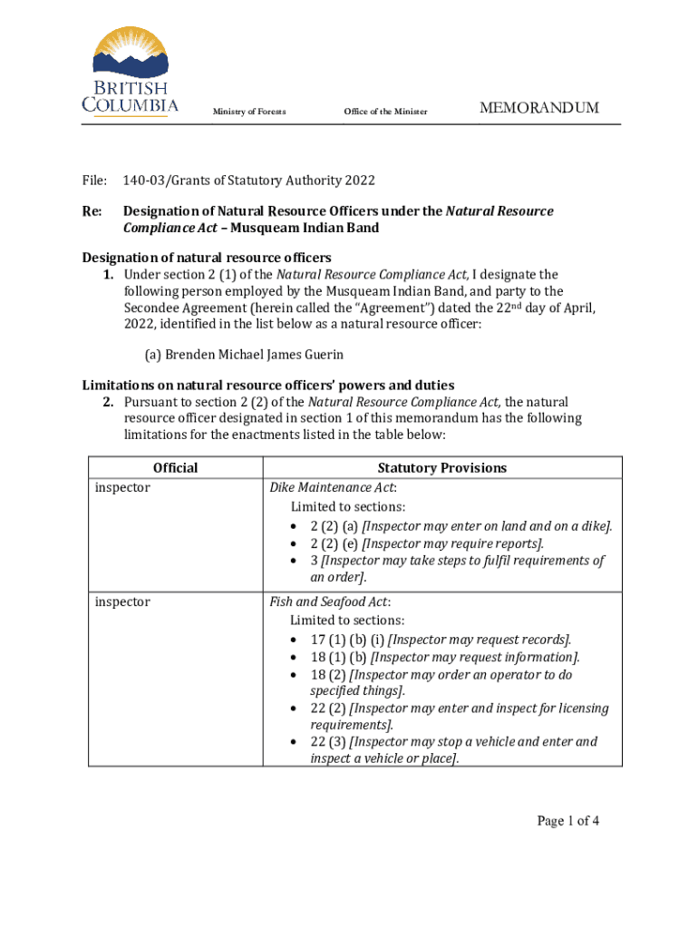 Fillable Online Designation of Natural Resource Officers under ...