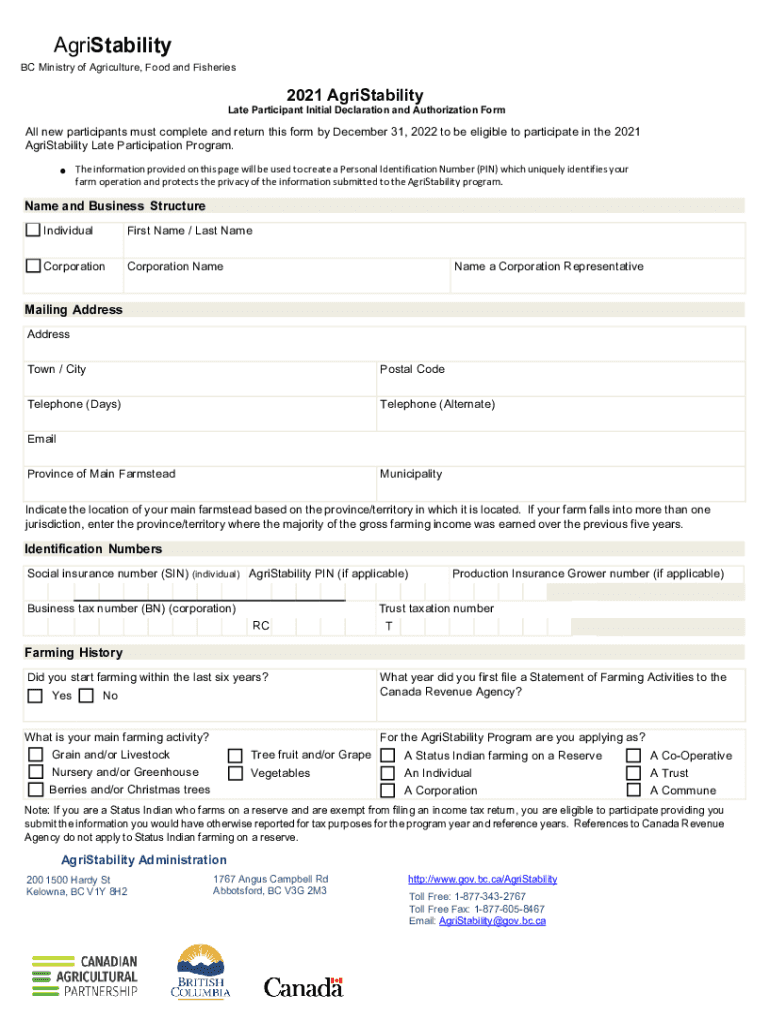 Fillable Online AgriStability Participant Declaration - Agriculture ...