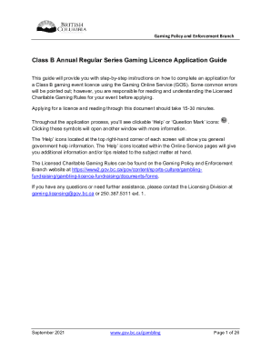 Fillable Online Class B Annual Regular Series Gaming Licence ...